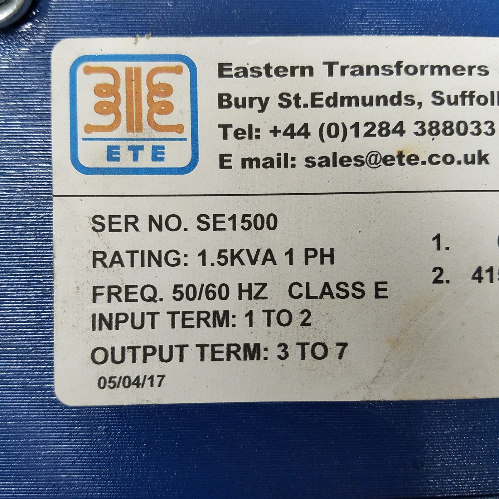 Eastern Transformers 1.5KVA 1 PH, 50/60Hz Class E Transformer - USED | eBay