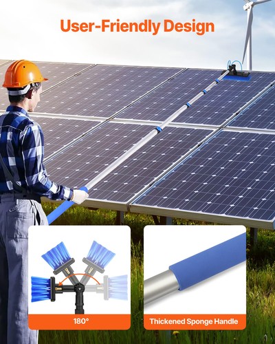 Water Fed Pole Kit 24FT Solar Panel Cleaning Pole 180° Rotatable Brush ...