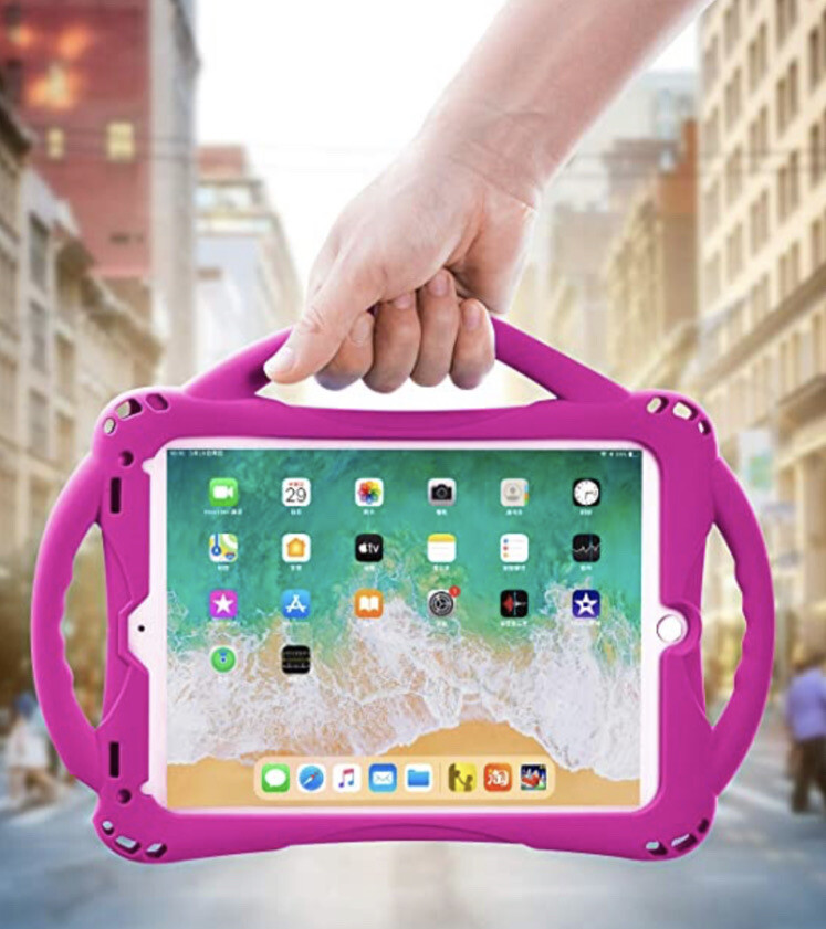NEW!!! Dark Pink Ipad Air Silicone Case With Kickstand For Kids, Strap ...