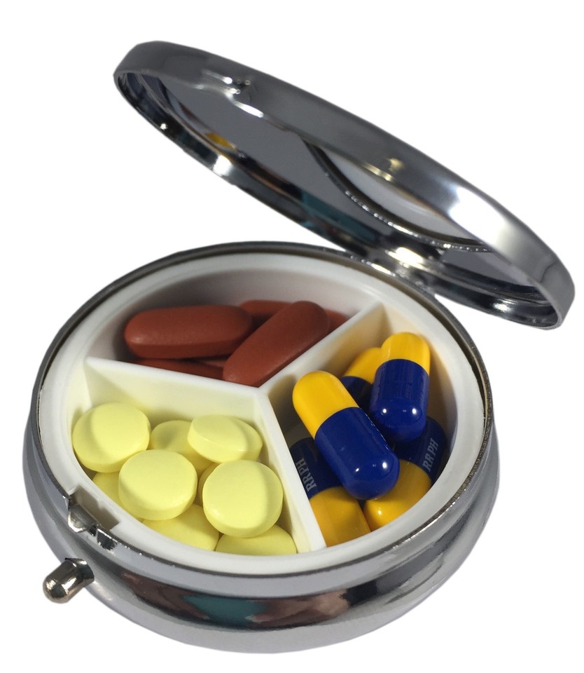 Silver Small Daily Medication Compact Pill Box Organizer Case, Pocket ...