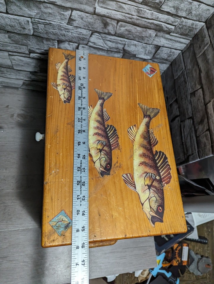 Vintage 16"x12"x11" Handmade Wood Fishing Tackle Box Folk Art Cabin ...