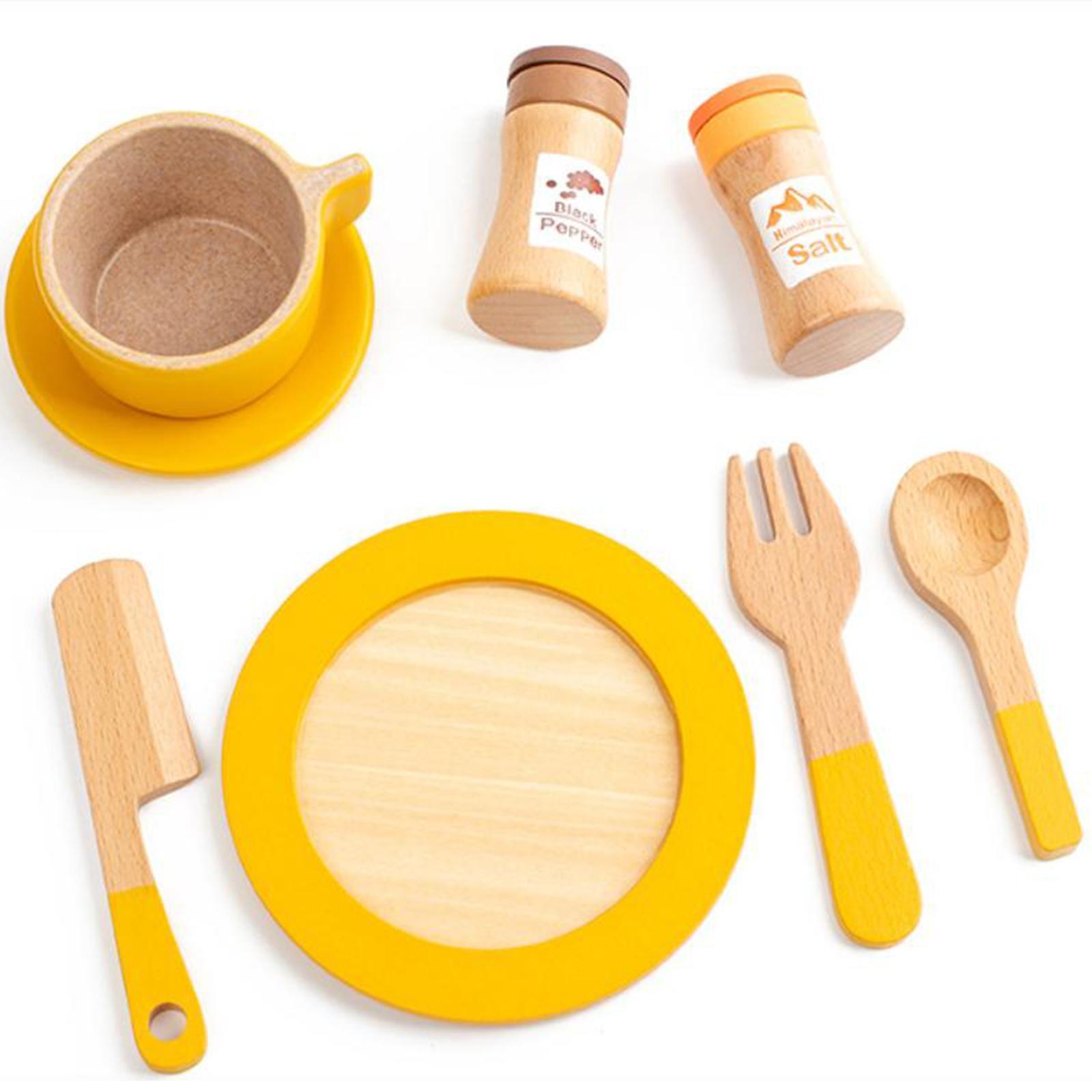 Wooden Toy Plates Dishes Cups Simulation Play Cutlery Plate Set for ...