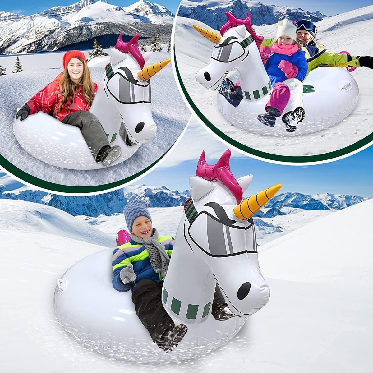 Kids Snow Sled 63-Inch Giant Unicorn Inflatable Snow Tube - Winter Sled ...