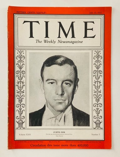 VTG Time Magazine July 17 1933 Vol 22 No. 3 American Judge Curtis Bok ...
