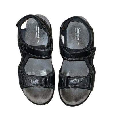 Saramanda Black Leather Comfort Sandals Size 8 W | eBay