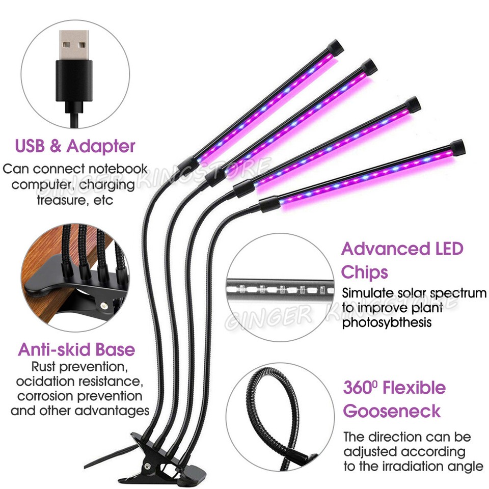 4 Head 80LED Plant Grow Light Panel Indoor UV Veg Growing Lamp Full ...