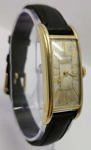 Vtg 1940s Bulova Art Deco Rolled Gold Curved Tank Shaped Case 43mm ...