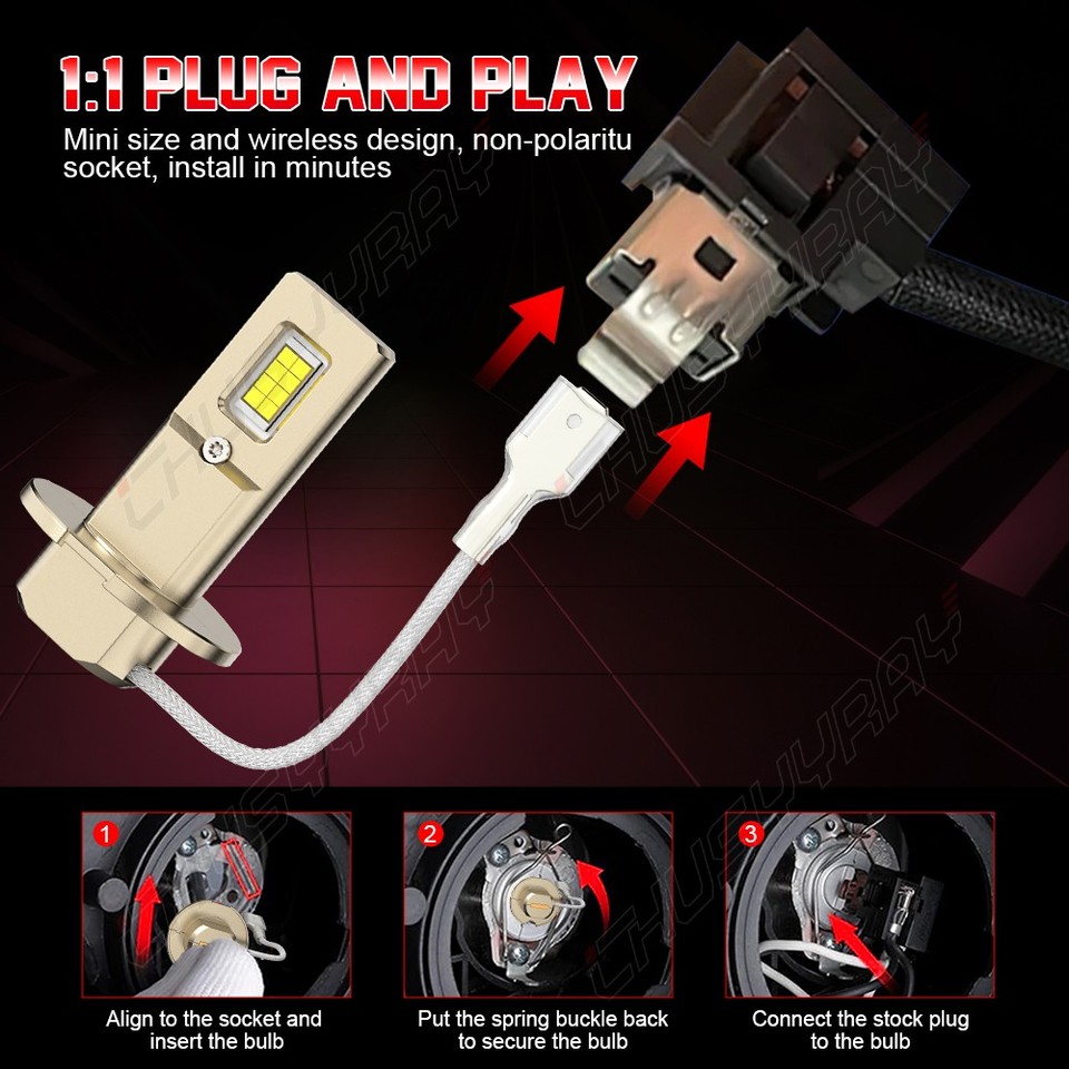 Upgrade H3 LED Headlight Fog Light Bulbs Kit 55W 5500LM 6000K White ...