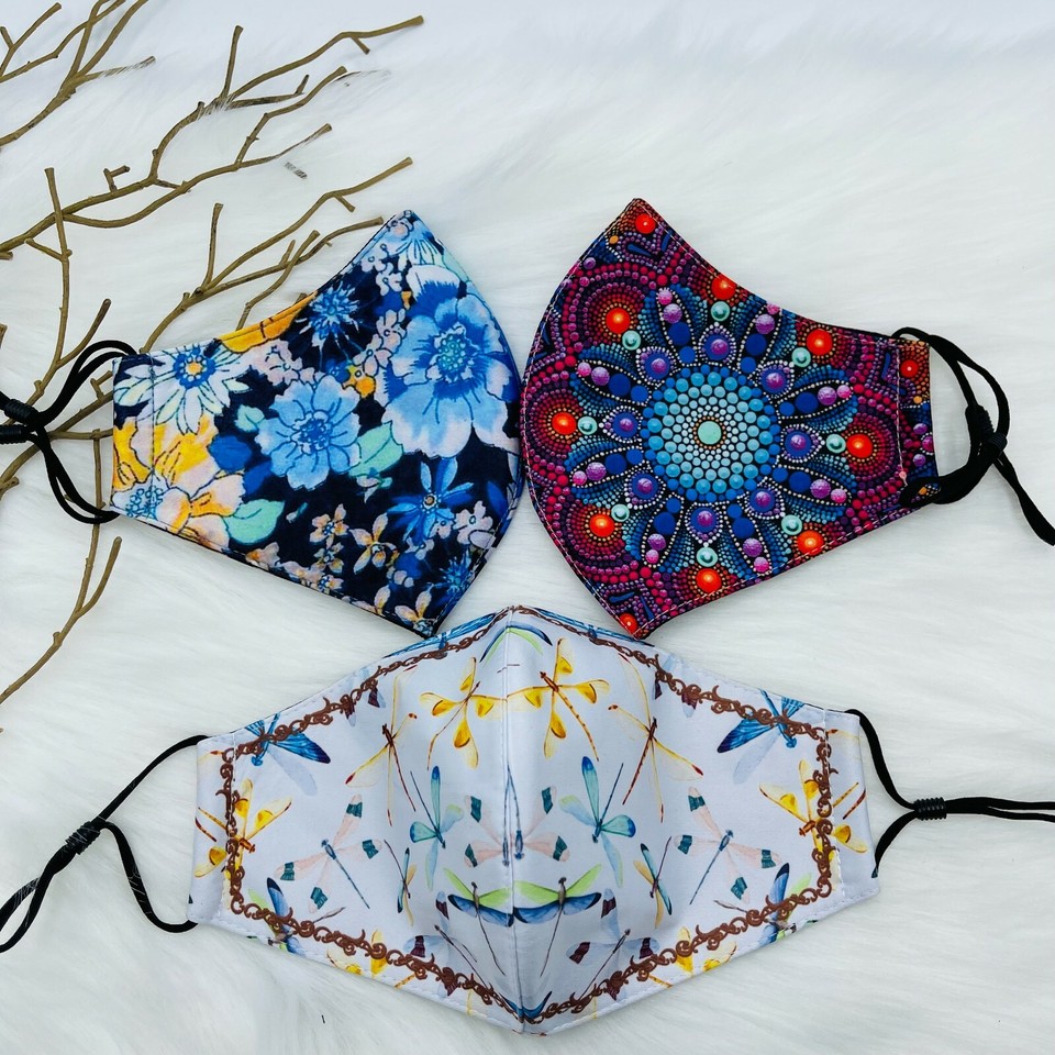 [3 PACK] Face Masks FASHION Polyester/Cotton Triple-Layer Washable - US ...