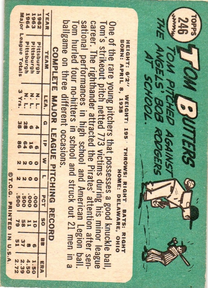 1965 Topps Tom Butters, #246, Pittsburgh Pirates | eBay