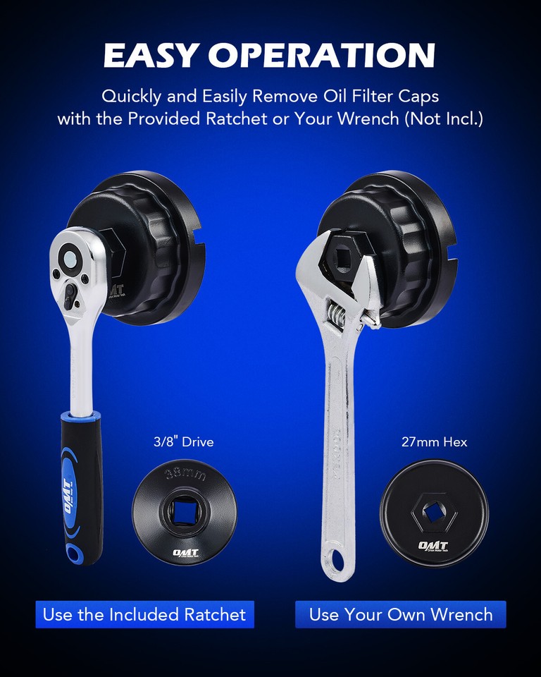 OMT 10pc Oil Filter Cap Socket Tool Set w 3/8" Drive Wrench 24-64.5mm ...