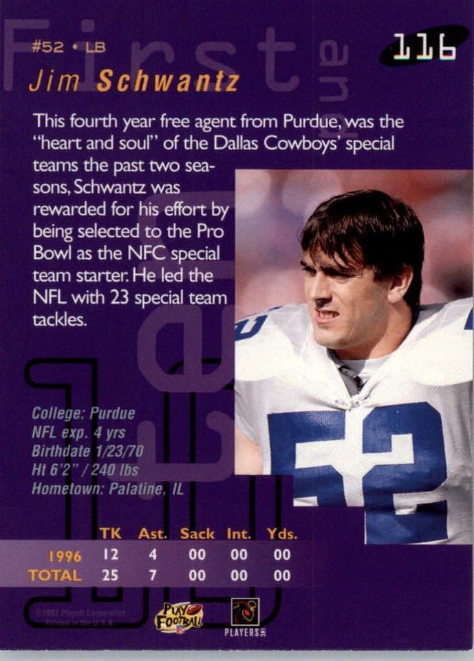 1997 Playoff First and Ten #116 Jim Schwantz - Dallas Cowboys | eBay