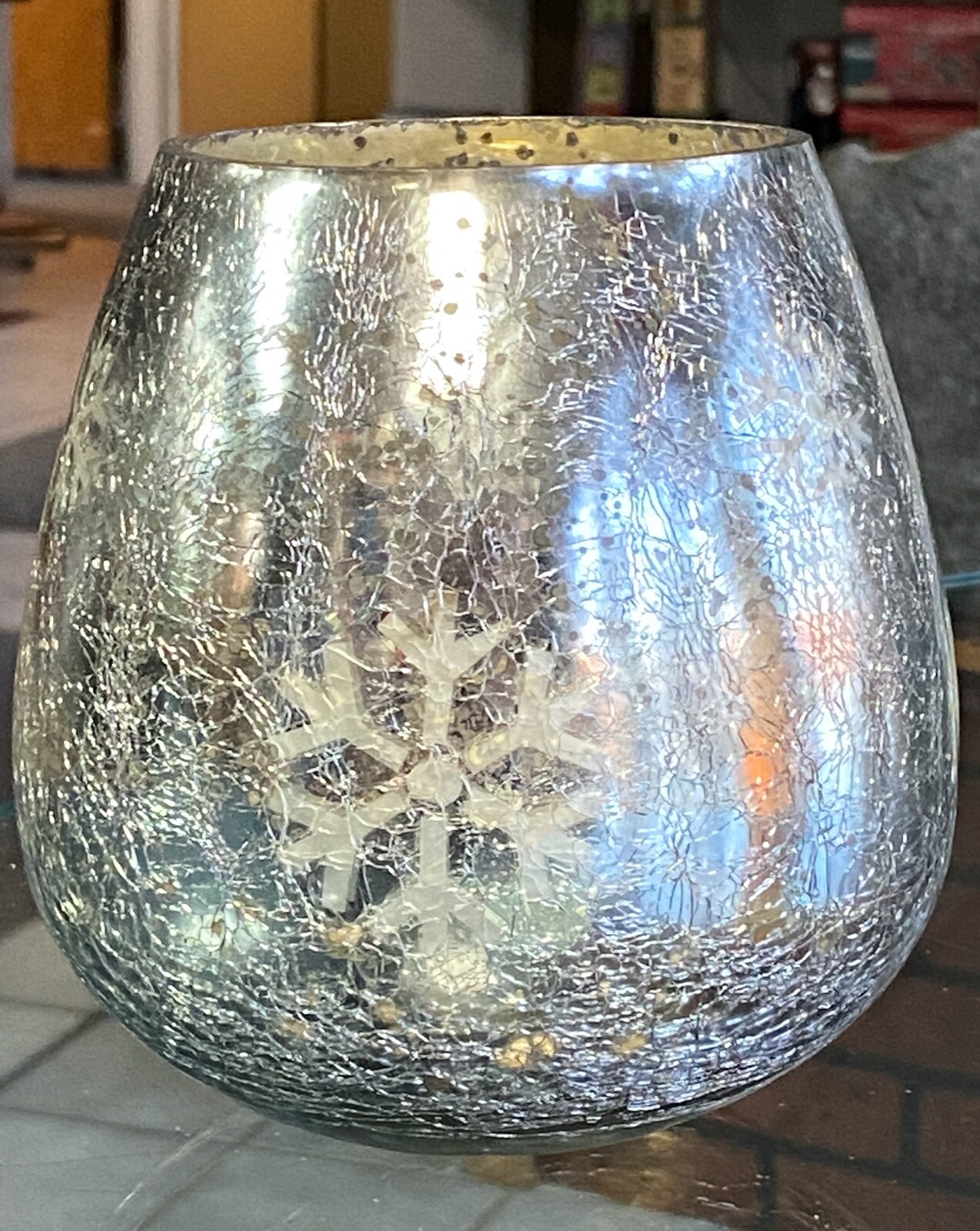 ICY BLUE TINTED SNOWFLAKE GLASS CANDLE Holder NEW One Hundred 80 ...