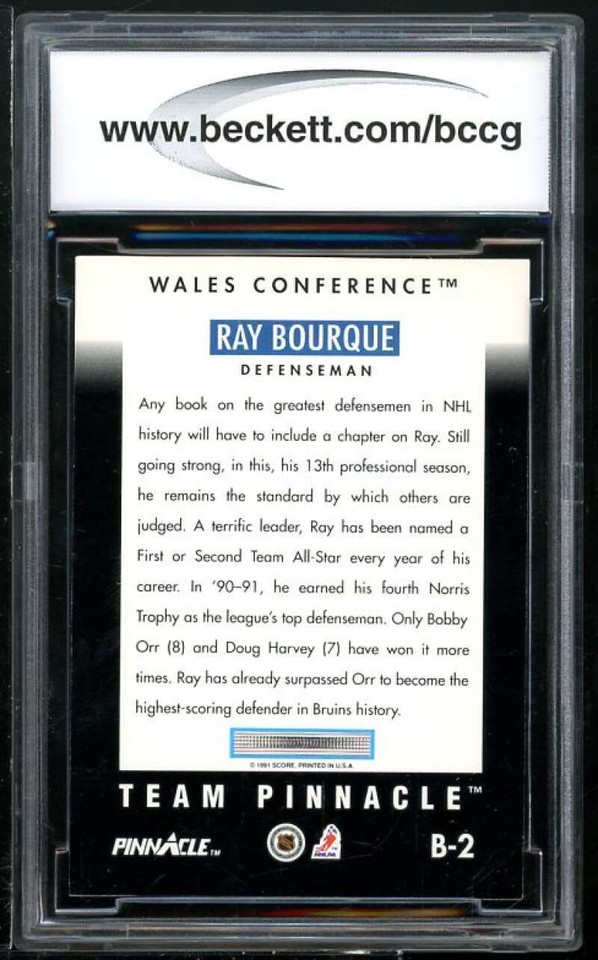 Ray Bourque Card 1991-92 Pinnacle Team Pinnacle #B2 BGS BCCG 9 ...