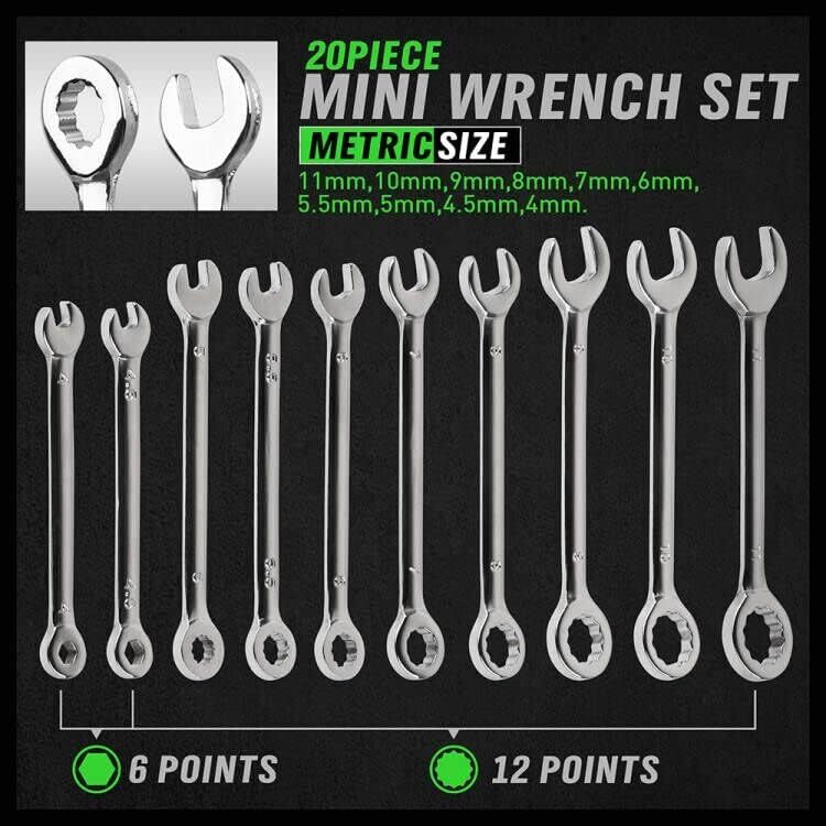 22 pc Mini Wrench Set Metric SAE Ignition Spanner Open End and Box End ...