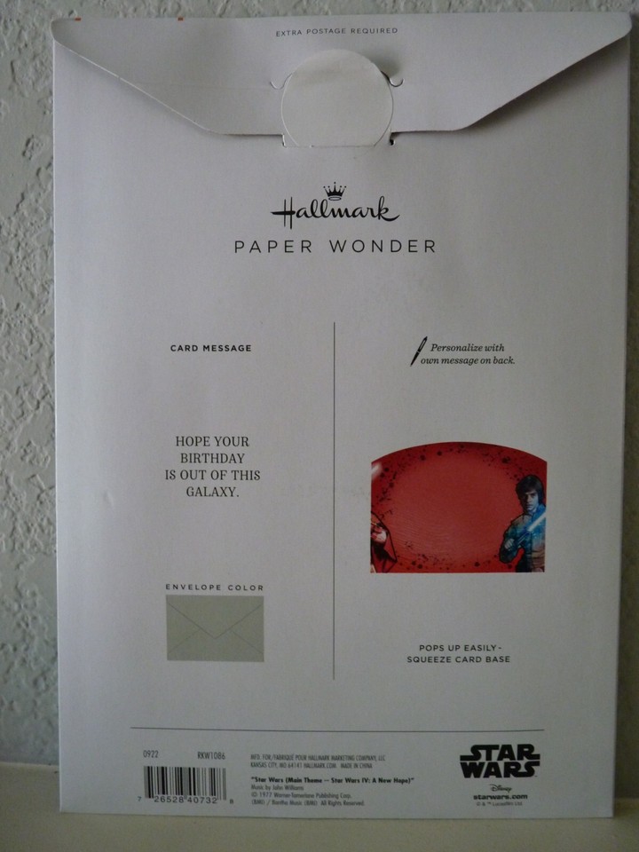 3D Pop-Up STAR WARS B-DAY Greeting Card Hallmark Paper Wonder LIGHT ...