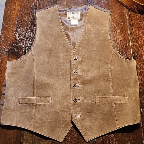 Vintage Brown Suede Leather Vest Men's L 5 Button - Satin Back - Property | eBay
