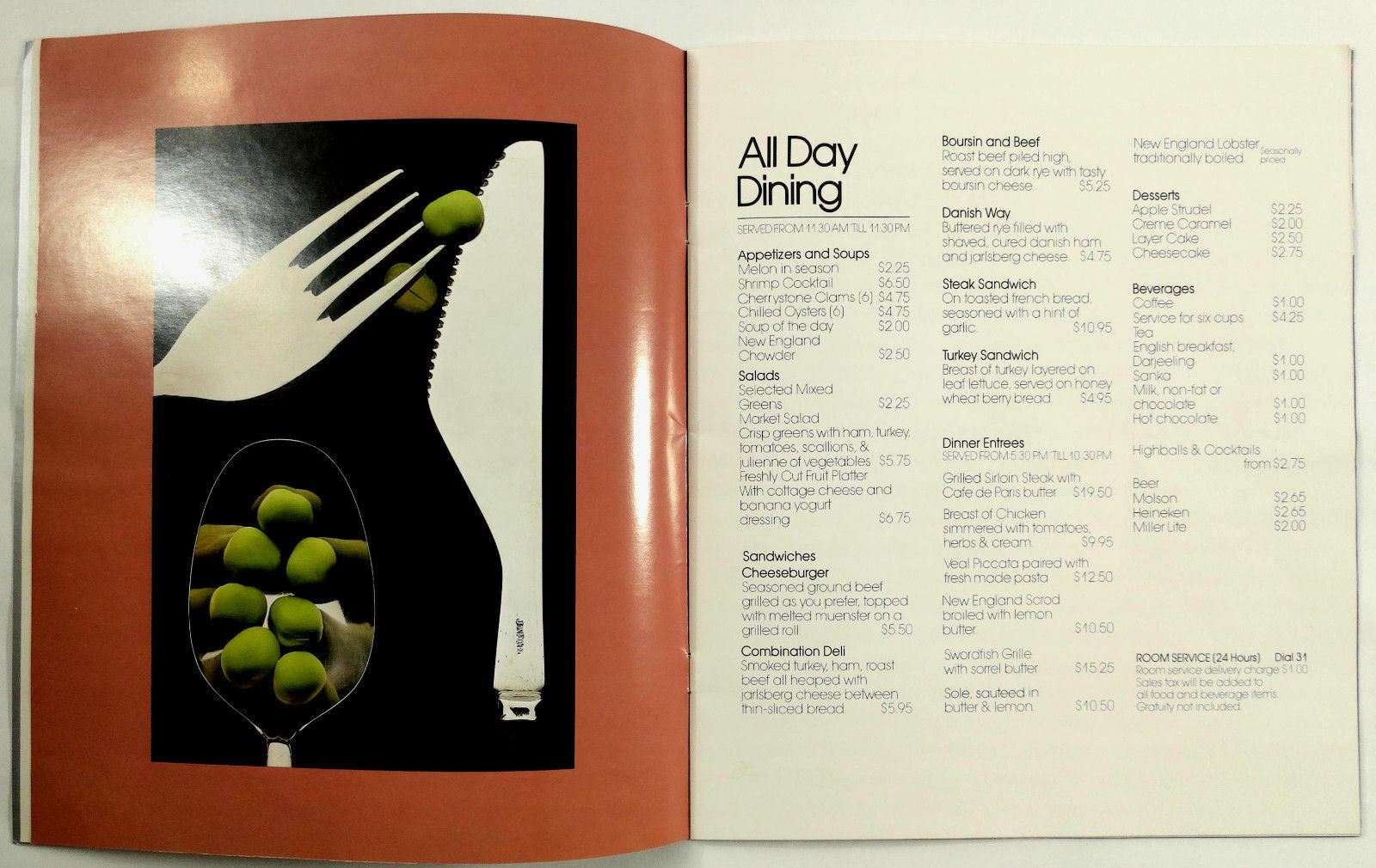 1981 Vintage Room Service & Wine Photo Menu SHERATON BOSTON HOTEL ...