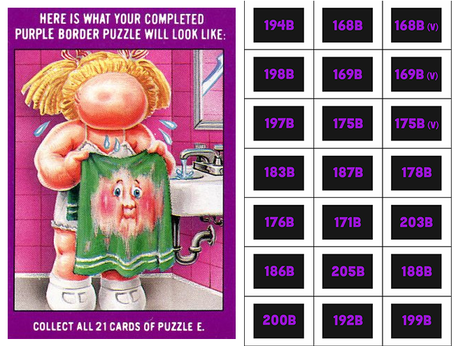 Garbage Pail Kids PUZZLE 1986 Series 5 Purple Border E 21 cards +3 ...