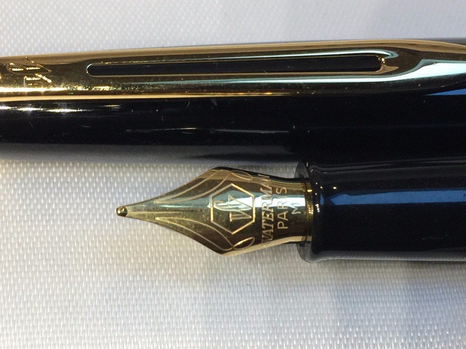 WATERMAN FRANCE BLACK WITH GOLD TRIM FOUNTAIN PEN AND BALLPOINT PEN SET ...