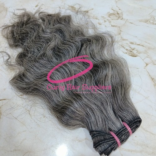 Raw Natural Wavy Salt Pepper Grey Human Hair weft Bundles | eBay