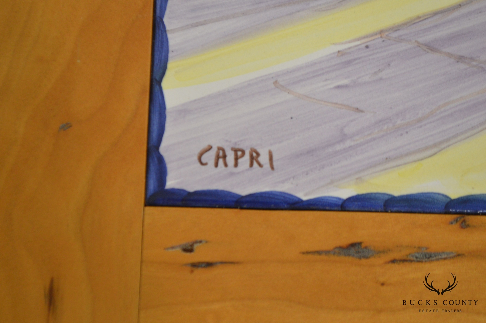 Studio Crafted Cherry Square Side Tables W/ Hand Painted Italian Capri ...