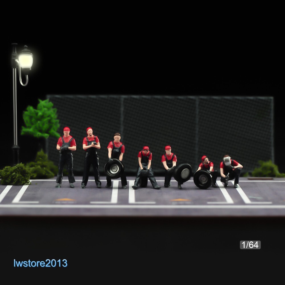 7Pcs 1/64 Mechanic Man Miniatures Scene Props Figure Model For Cars ...