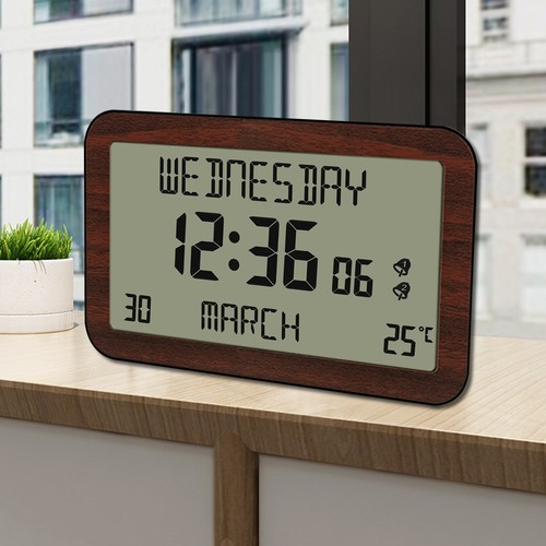 Easy To Read Radio Controlled Calendar Clock Displays Time Day Date ...