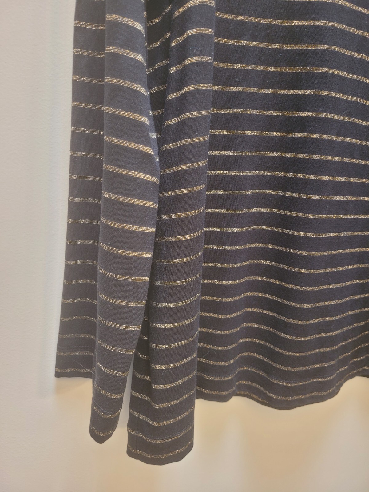 Chico’s Size 3 Pullover Sweater Black/Gold Striped Long Sleeve Scooped ...