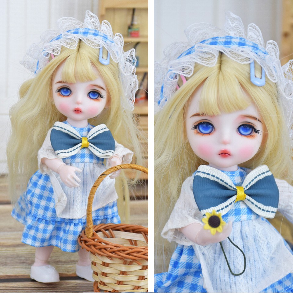 16cm Mini BJD Doll Body + Blonde Wig Blue Eyes Dress Adorable DIY Toys ...