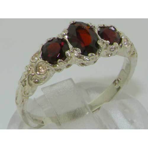 Ladies Solid Sterling Silver Natural Garnet English Victorian Trilogy ...