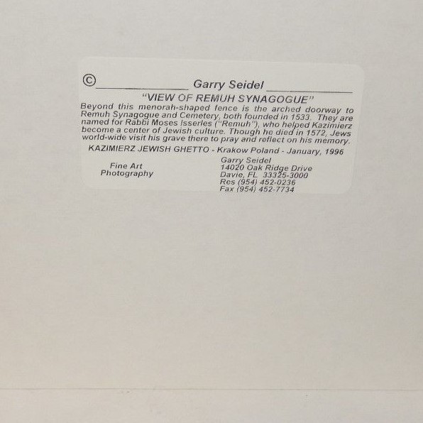 GARRY SEIDEL "VIEW OF REMUH SYNAGOGUE" HAND SIGNED PHOTOGRAPH | eBay