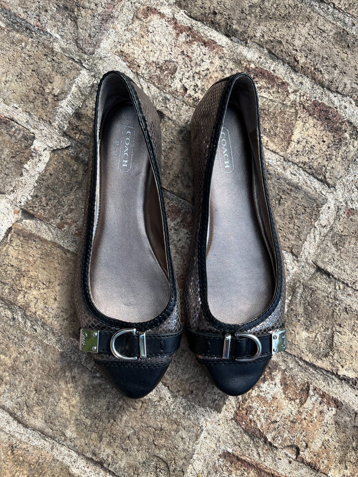 Coach Monica Ballet Flats Metallic Snake Pewter Black… - Gem