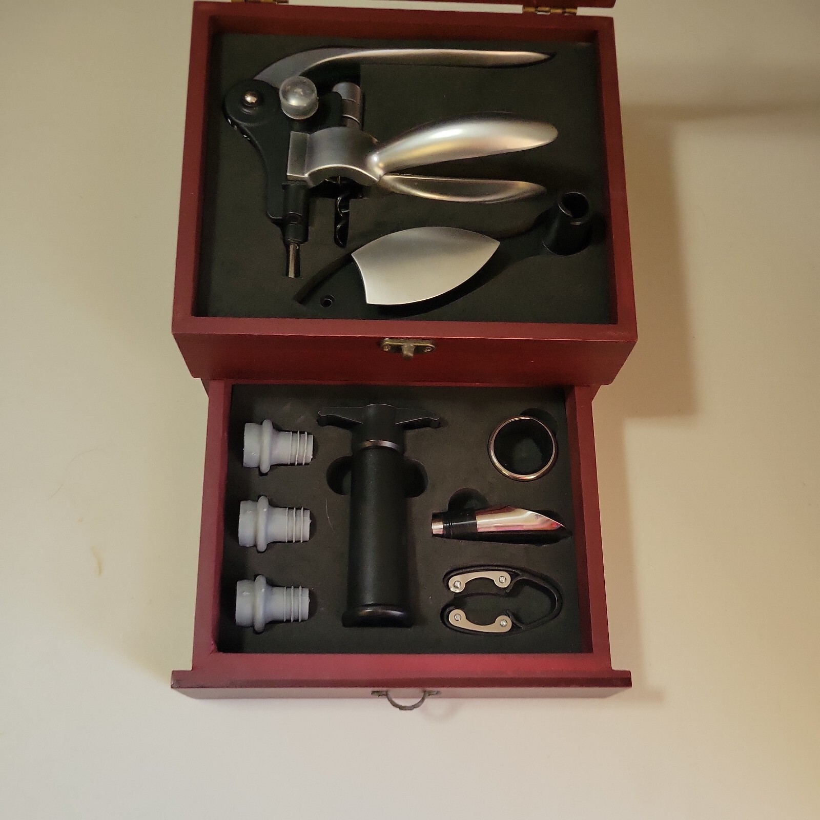 9-PC Wine Gift Set With Drawer Bottle Opener, Corks, Corkscrew Wooden ...
