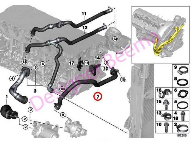 OEM BMW 3 E90 Thermostat Water Cooling Hose 11537552339 7552339 Genuine ...