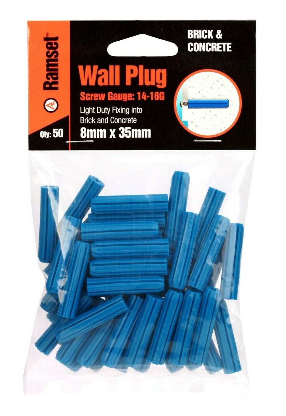 2x Ramset BLUE WALL PLUGS 50Pcs For 14-16 Gauge Screws- 8x35mm Or ...