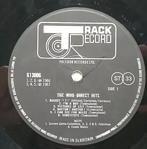THE WHO "DIRECT HITS" FIRST UK 1968 TRACK RECORD EXCELLENT CONDITION ...