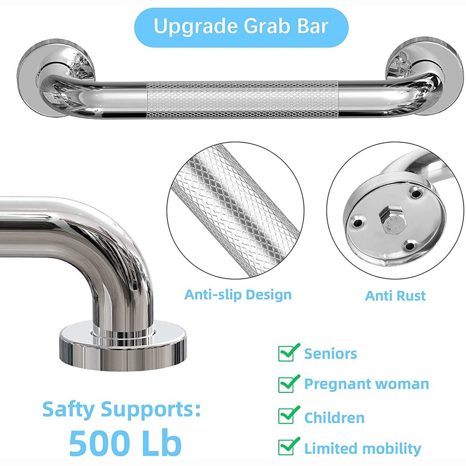 Safety Grab Bar Bathroom Support Handle Steel Bath Shower Toilet Hand ...