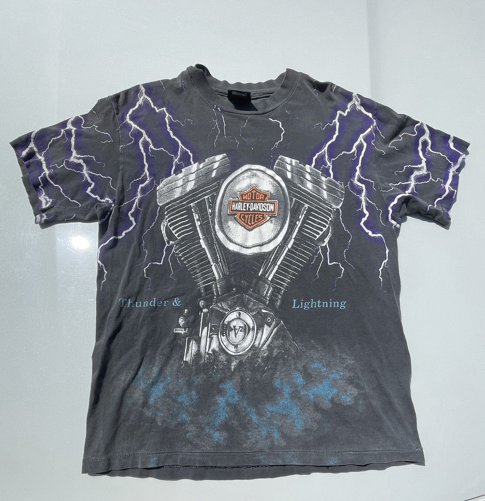 Vintage 90s Harley Davidson Thunder & Lightning All O… - Gem