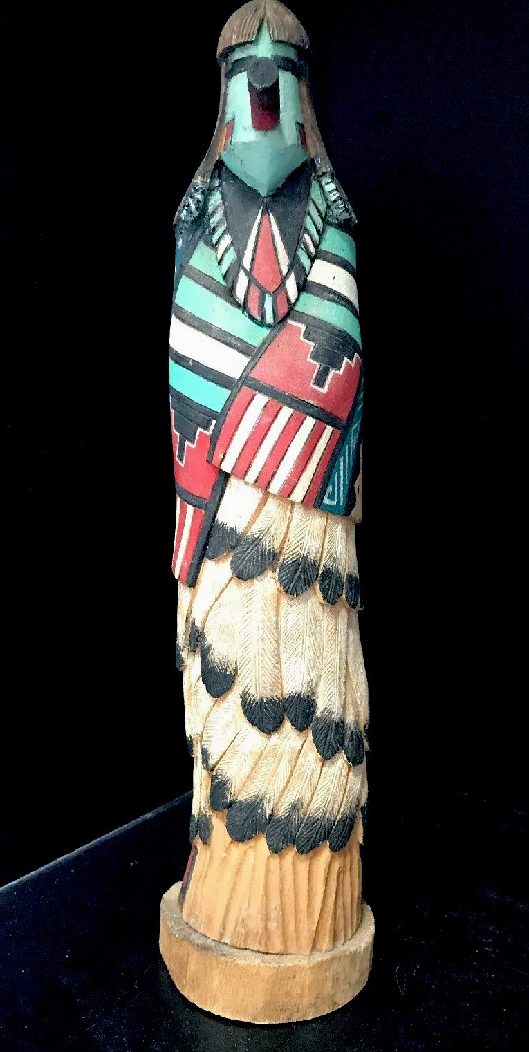 12”Vtg Native American HOPI LANANG FLUTE PLAYER Blue Faced Kachina ...