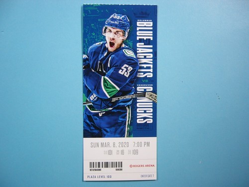 2019/20 VANCOUVER CANUCKS VS COLUMBUS BLUE JACKETS HOCKEY TICKET STUB ...