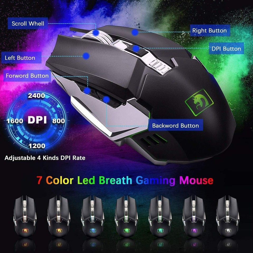 K680 2.4G Wireless Gaming Keyboard and Mouse Combo RGB Backlit For PC ...