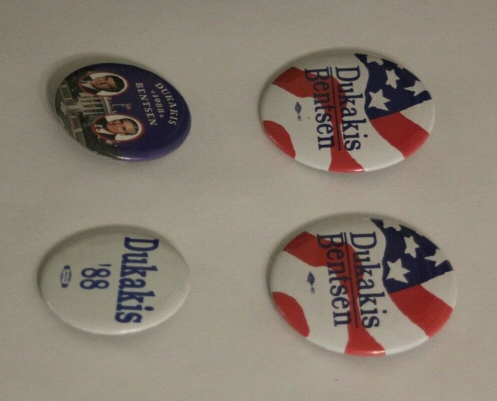 Dukakis Bentsen '88 1988 Campaign 4pc Lot Metal Button Pin Lapel Hat ...