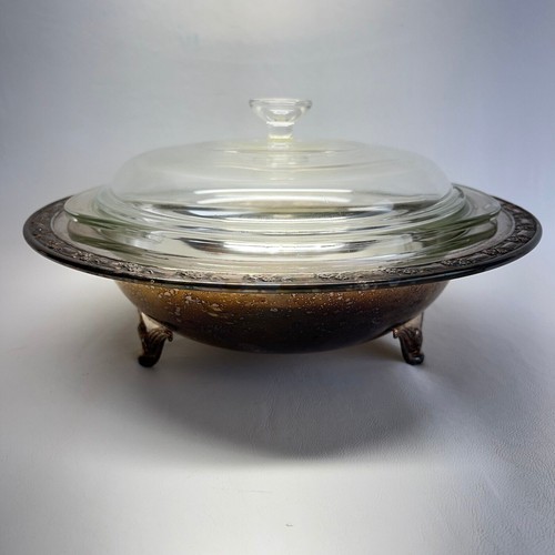 Oneida Silversmiths Serving Bowl w/ Pyrex Glass Dish Insert & Lid 3pc ...