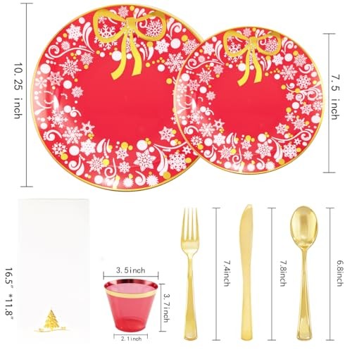 175pcs Plastic Place Setting - Christmas Theme, Red & White Red,White ...