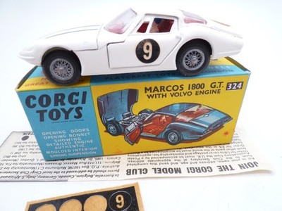 VINTAGE CORGI TOYS 324 MARCOS 1800 GT WITH VOLVO ENGINE IN ORIGINAL BOX ...