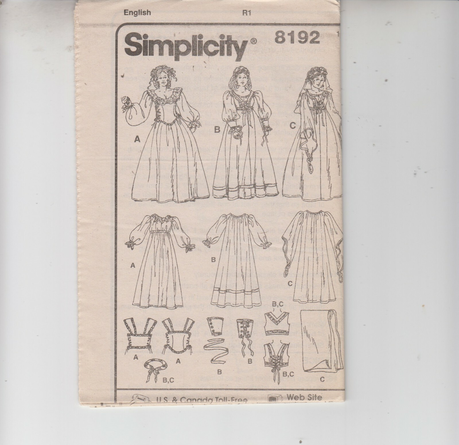 Simplicity 8192 Adult Costume Dress Renaissance Medieval Sewing Pattern ...