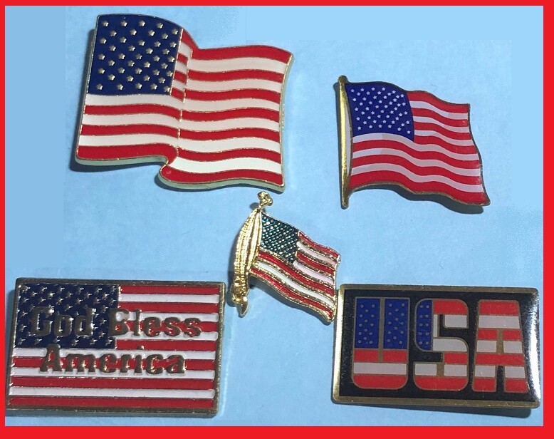 5 USA Old Glory Flag Pins God Bless America Pin Lot | eBay