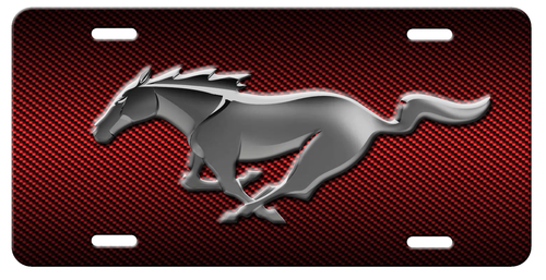 MUSTANG Inspired art simulated red carbon fiber aluminum license plate ...