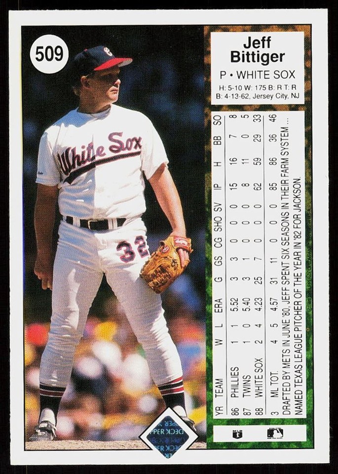 1989 Upper Deck Jeff Bittiger Rookie Chicago White Sox #509 | eBay